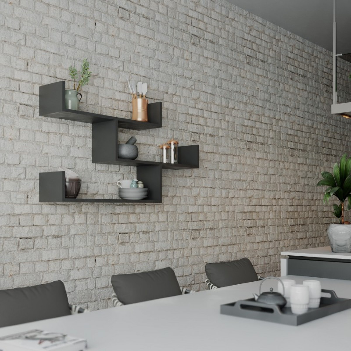 Σετ ράφι τοίχου "DIVINE" σε χρώμα ανθρακί 120x22x65 | Klikareto.com